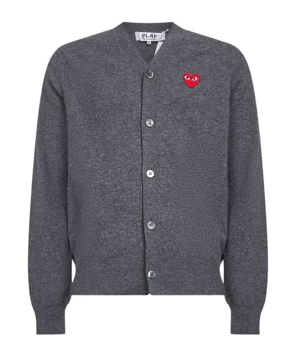 Play Comme Des Garcon Heart-patch Wool Cardigan - Grey