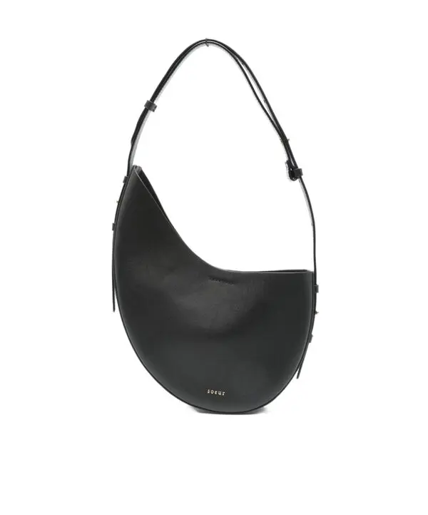 Soeur Leather Crescent Tote Bag - Black
