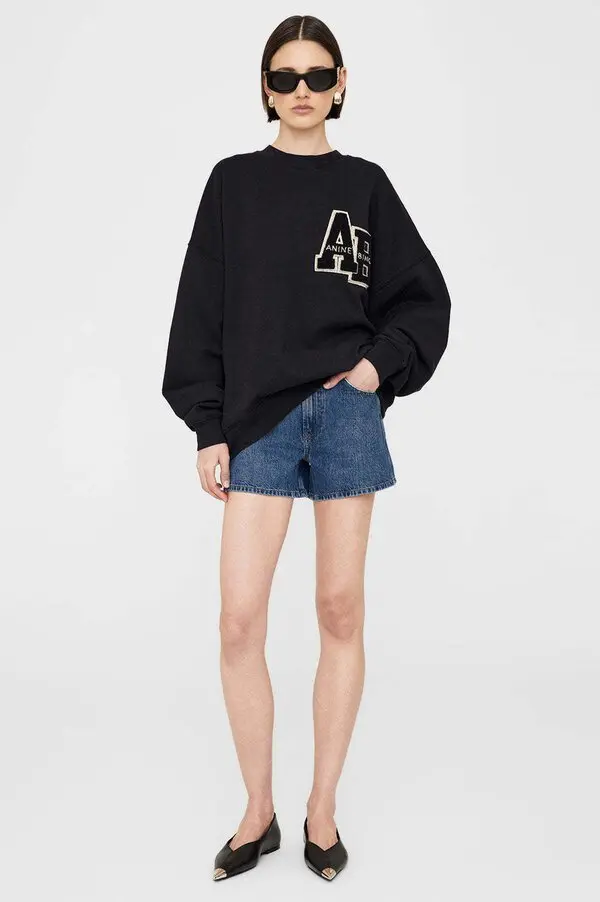 ANINE BING Miles Logo Patch Crewneck Sweatshirt - Black