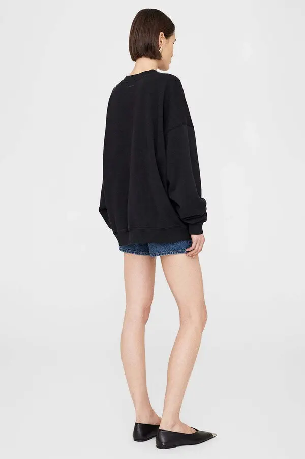 ANINE BING Miles Logo Patch Crewneck Sweatshirt - Black