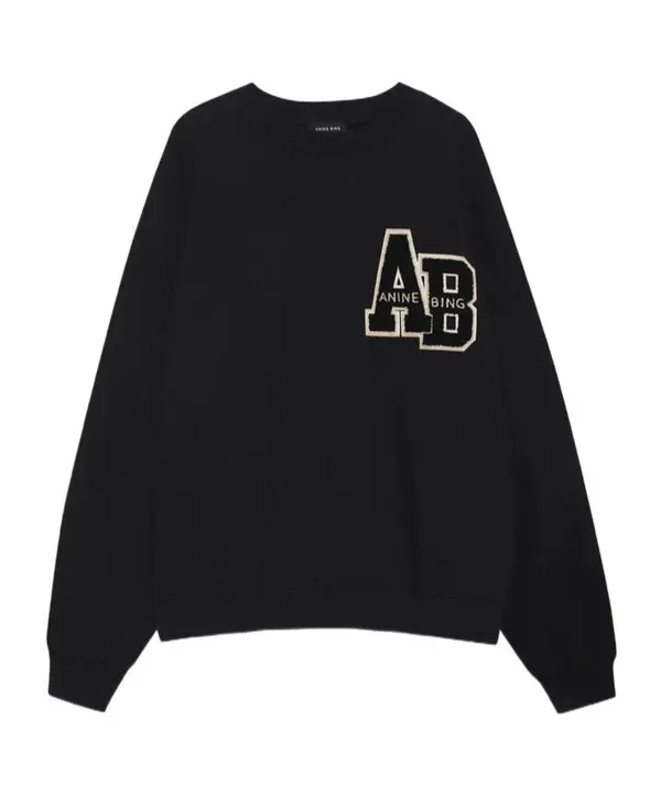 ANINE BING Miles Logo Patch Crewneck Sweatshirt - Black