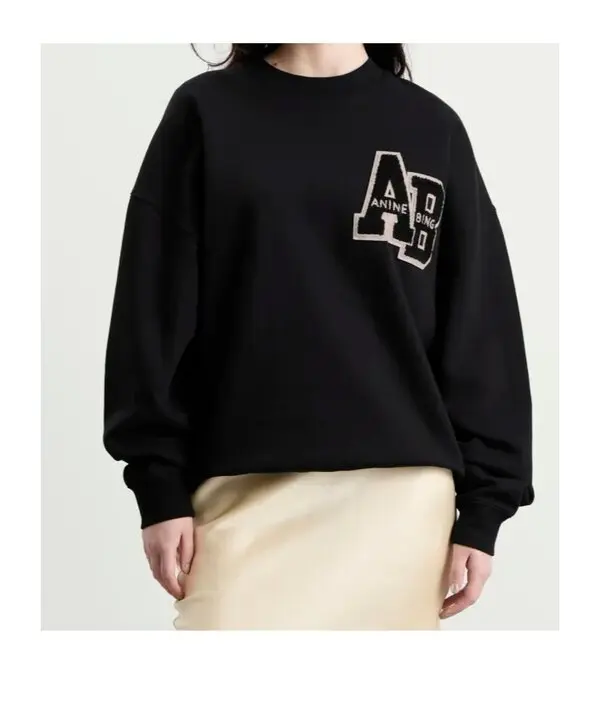 ANINE BING Miles Logo Patch Crewneck Sweatshirt