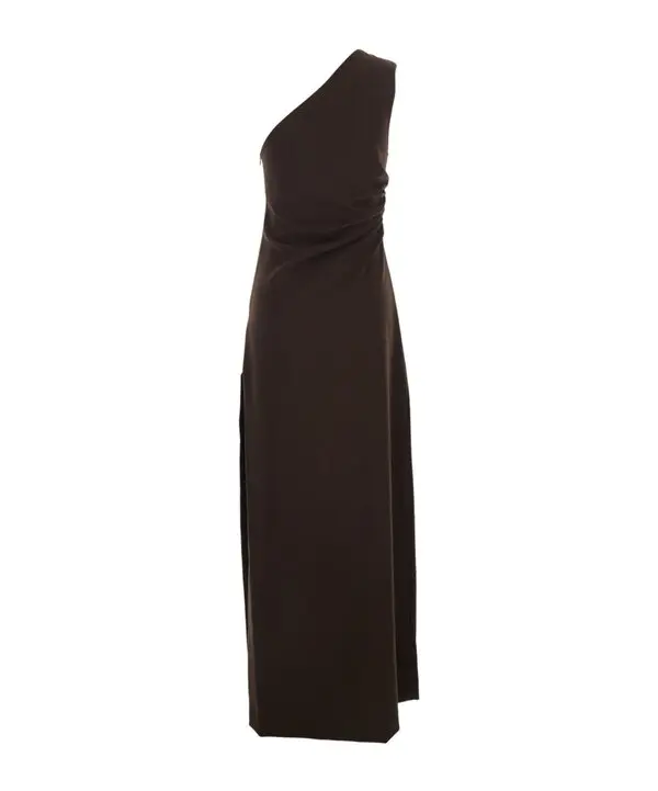 P.a.r.o.s.h One-shoulder Ruched Maxi Dress With Side Slits - Black