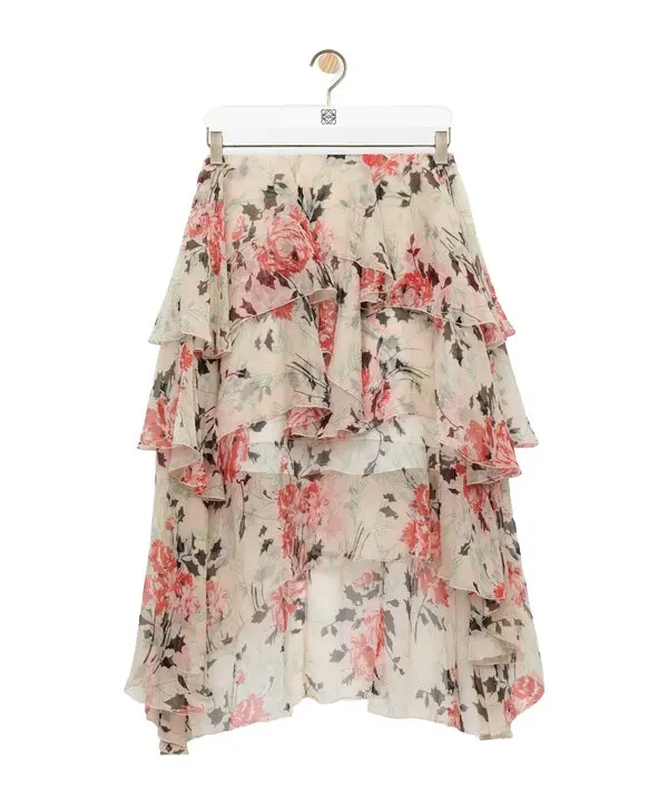Loewe Ruffled Floral Silk Skirt - Multi-color