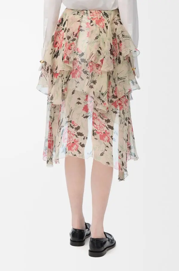 Loewe Ruffled Floral Silk Skirt