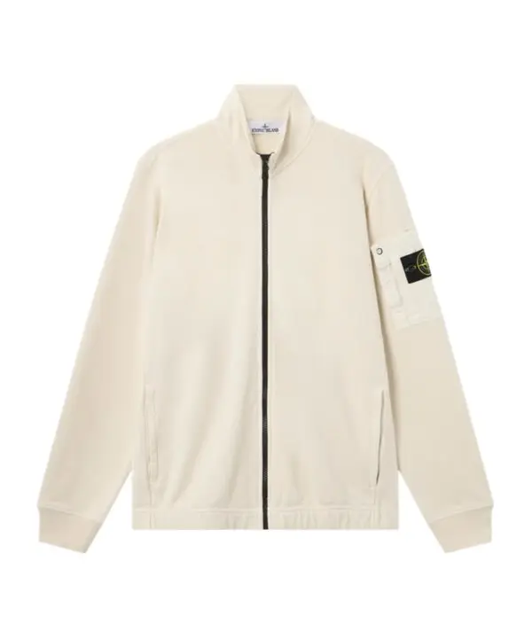 Stone Island Logo Patch Zip-up Sweatshirt - Ivory