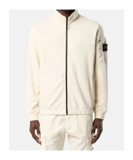 Stone Island Logo Patch Zip-up Sweatshirt - Ivory
