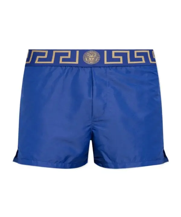 Versace Greca Waistband Swim Shorts - Blue