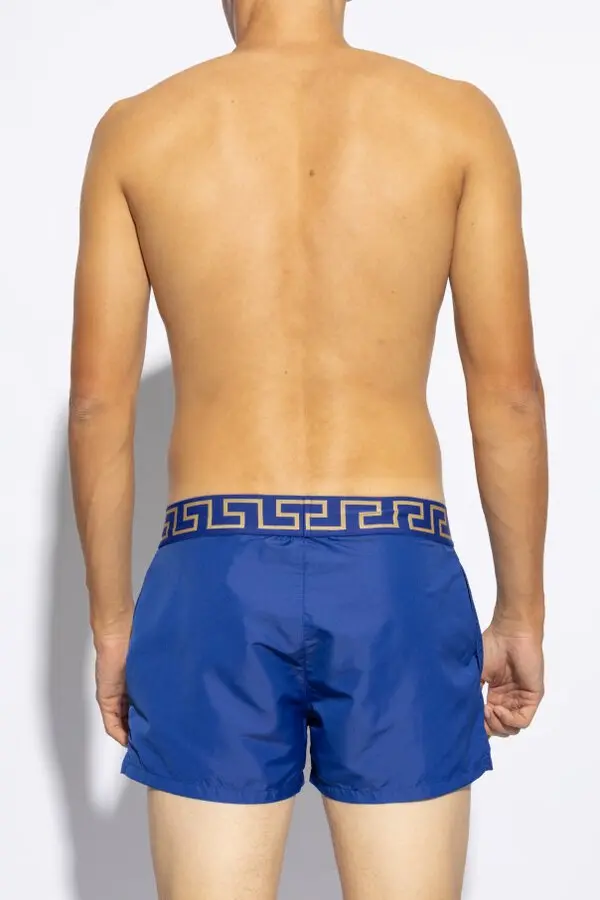 Versace Greca Waistband Swim Shorts - Blue