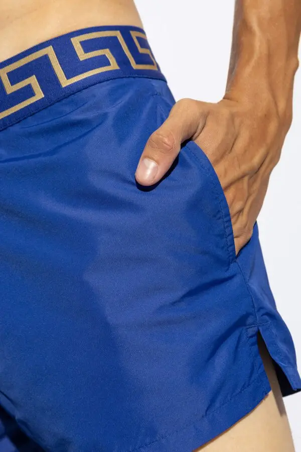 Versace Greca Waistband Swim Shorts - Blue