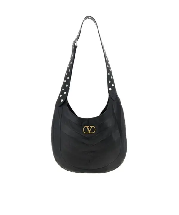 Valentino Garavani Vlogo Signature Stud Detailed Shoulder Bag - Black