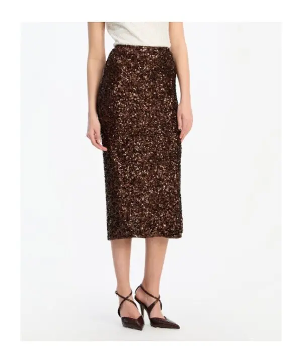 ROTATE BY BIRGER CHRISTENSEN Sequin Midi Skirt - Dark Brown
