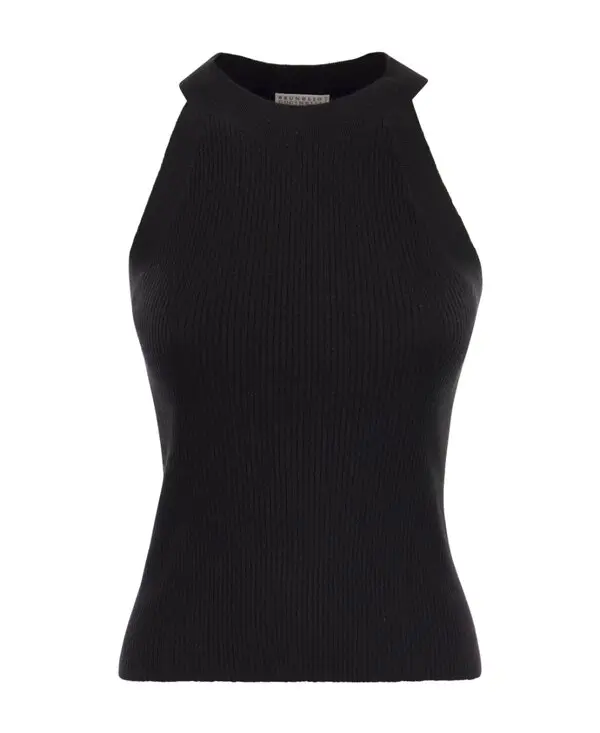Brunello Cucinelli Ribbed Mock Neck Knit Vest