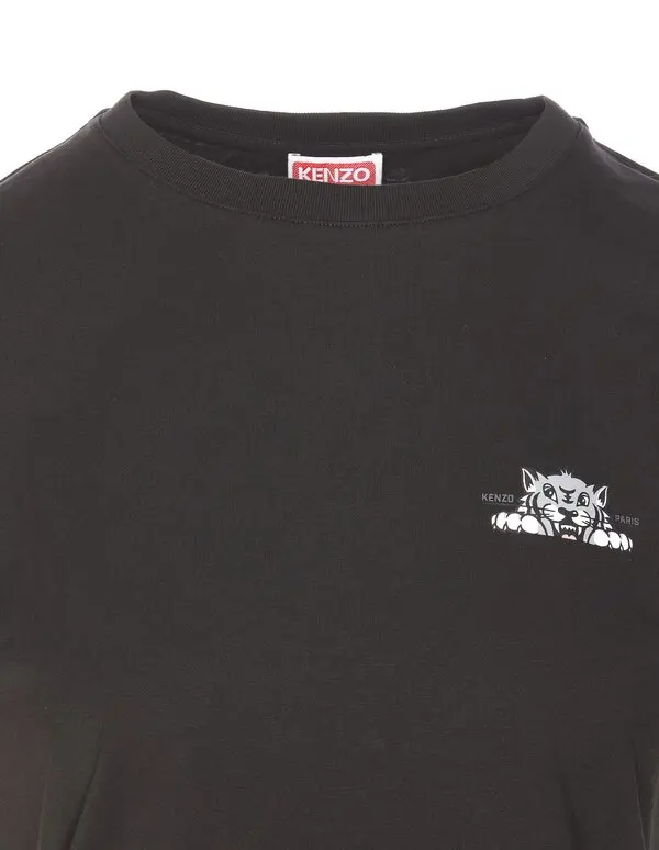 Kenzo Happy Tiger Printed Crewneck T-shirt - Black