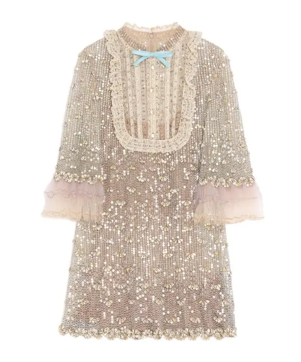 Valentino Garavani Embellished Three-quarter Sleeve Dress - Nude