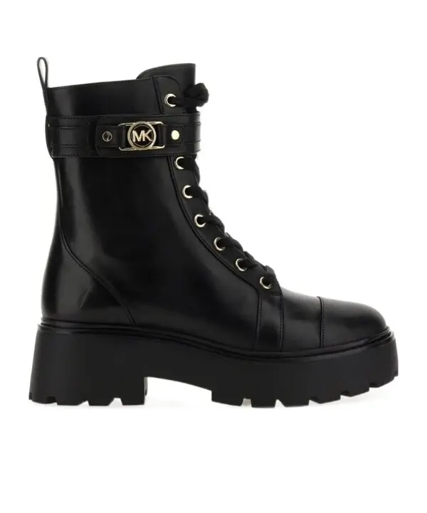Michael Kors Logo Plaque Combat Boots - Black