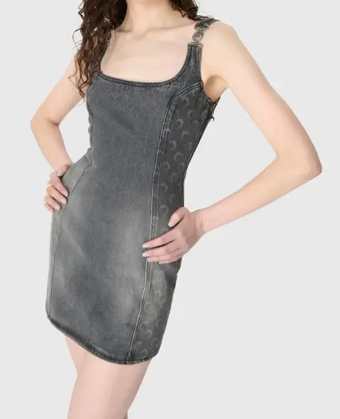 MARINE SERRE Moon Laser Denim Sleeveless Mini Dress