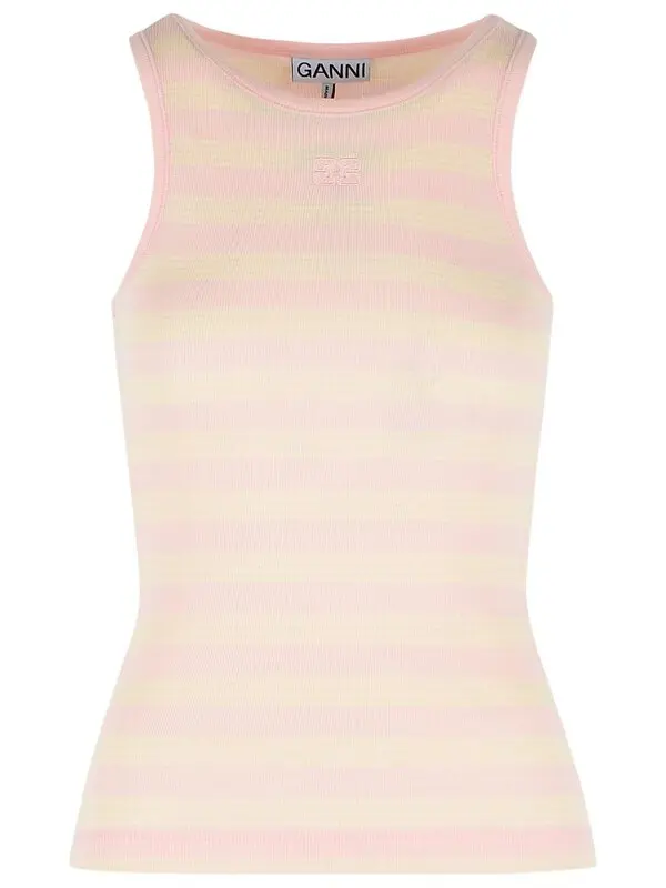 GANNI Sleeveless Striped Ribbed Tank Top - White
