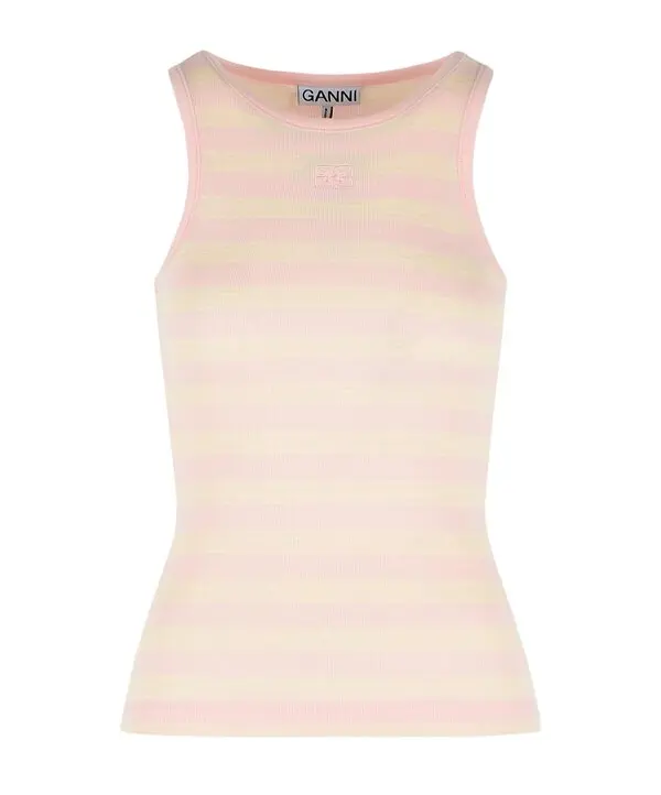 GANNI Sleeveless Striped Ribbed Tank Top - White