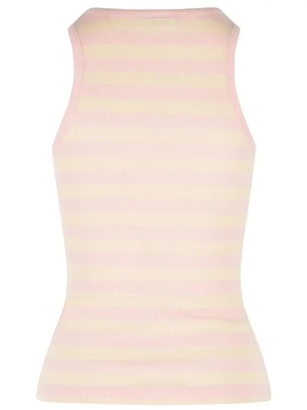 GANNI Sleeveless Striped Ribbed Tank Top - White