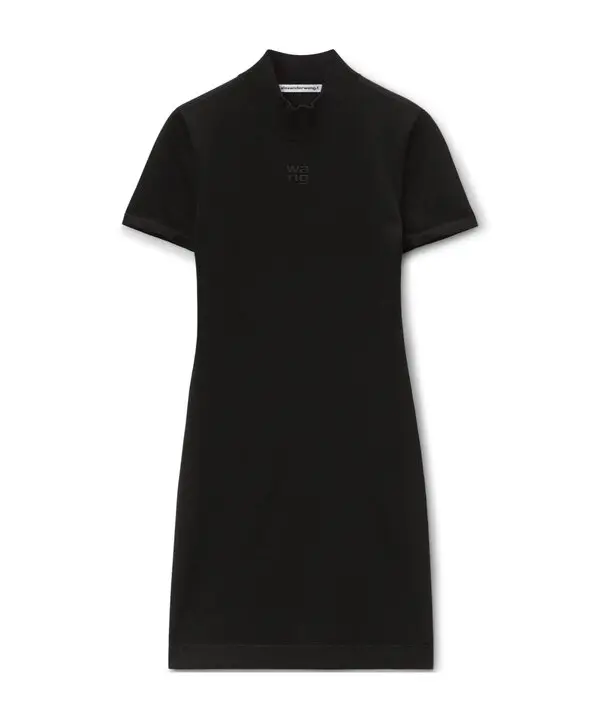 Alexander Wang Logo Embossed High Neck Mini Dress - Black