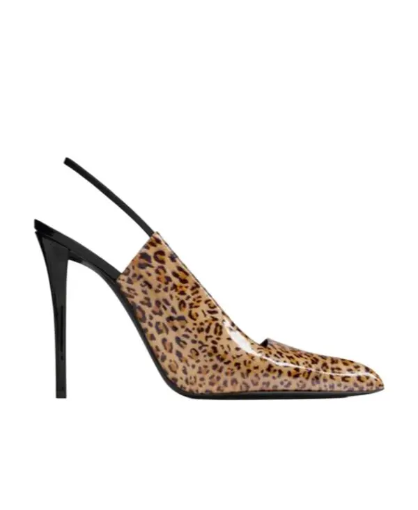 Saint Laurent Leopard Print Slingback Pumps - Brown