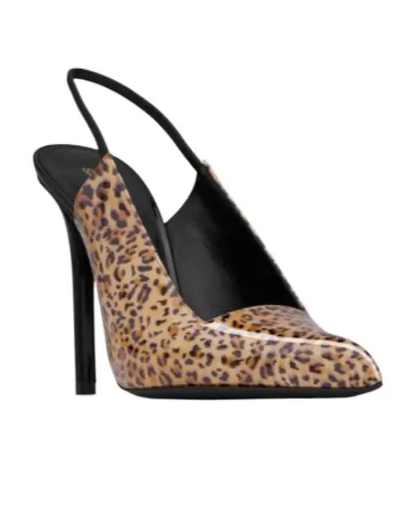 Saint Laurent Leopard Print Slingback Pumps - Brown