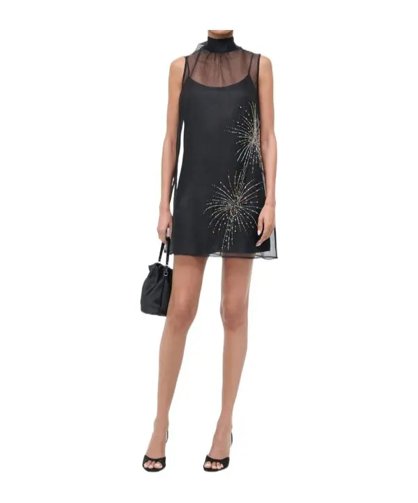 Staud Albee Mini Dress With High Neck And Drawstring Detail - Green