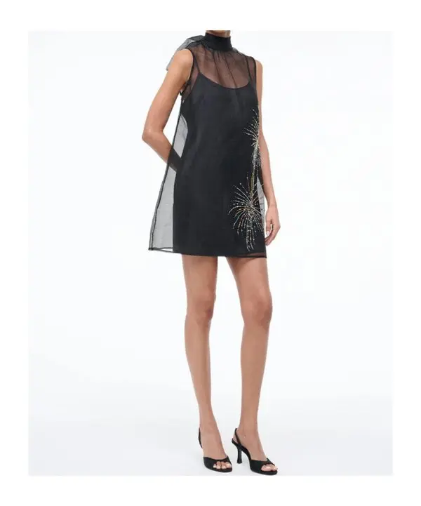 Staud Albee Mini Dress With High Neck And Drawstring Detail - Green