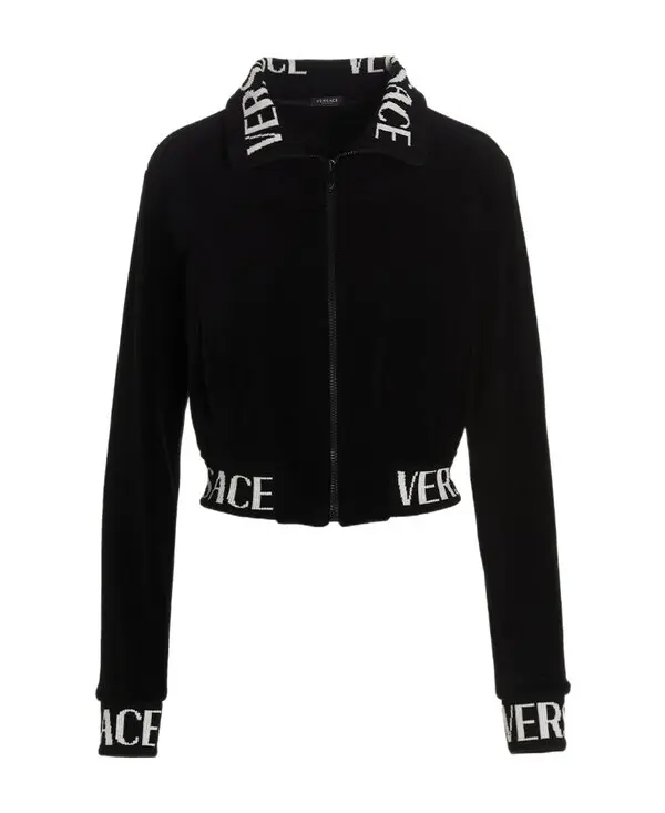 Versace Logo Intarsia Cropped Velvet Sweatshirt