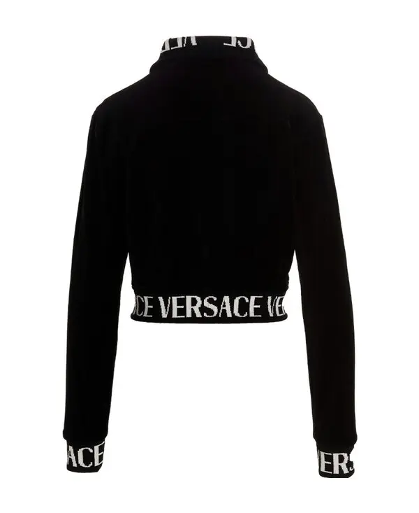 Versace Logo Intarsia Cropped Velvet Sweatshirt