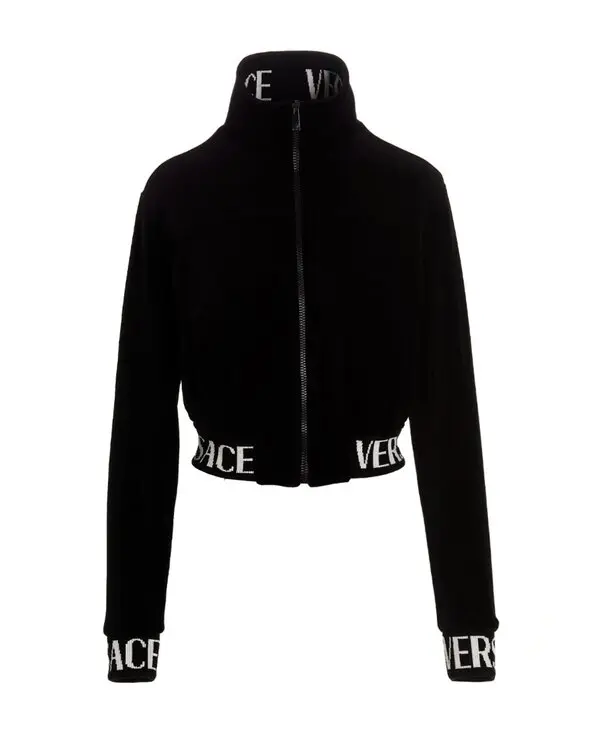Versace Logo Intarsia Cropped Velvet Sweatshirt