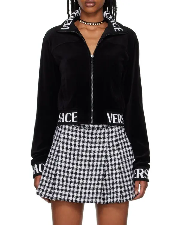 Versace Logo Intarsia Cropped Velvet Sweatshirt