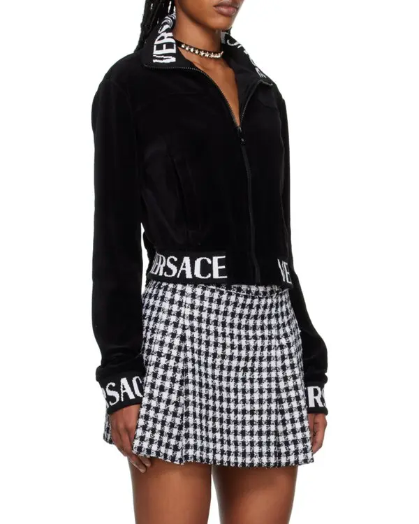 Versace Logo Intarsia Cropped Velvet Sweatshirt