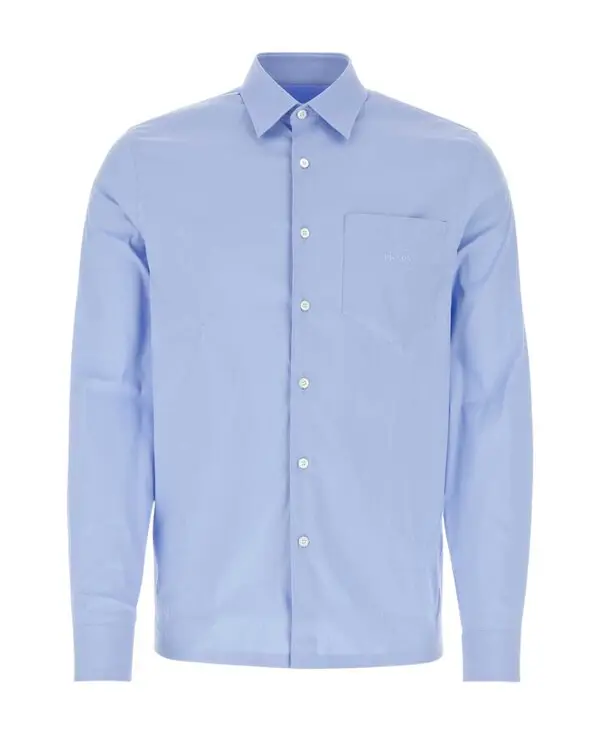 Prada Logo Embroidered Buttoned Shirt - Blue
