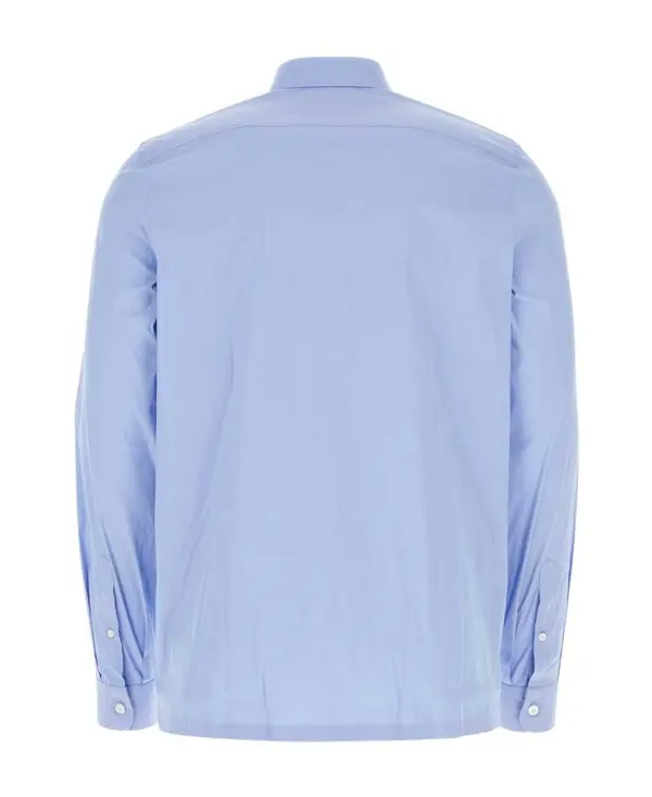 Prada Logo Embroidered Buttoned Shirt - Blue