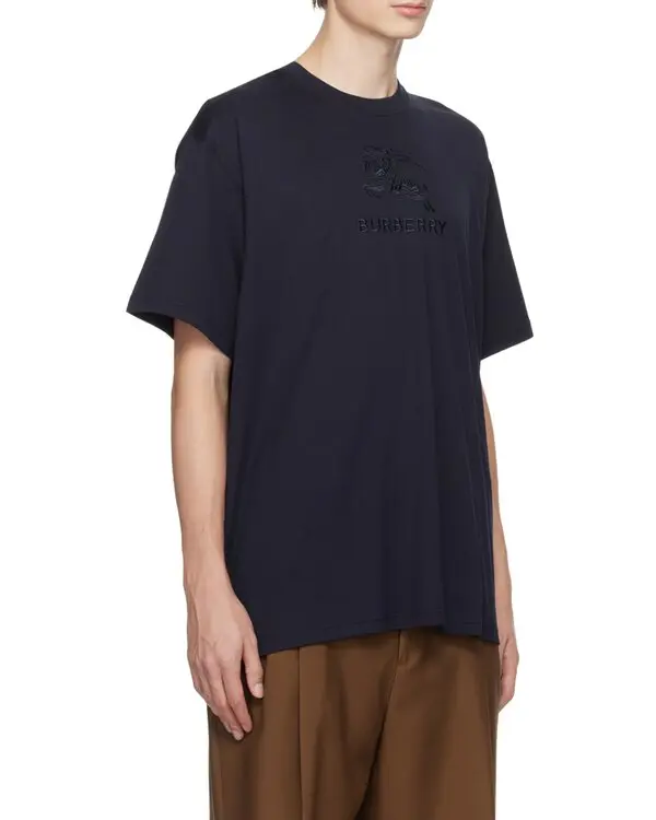 Burberry Logo Embroidered Crewneck T-shirt - Blue