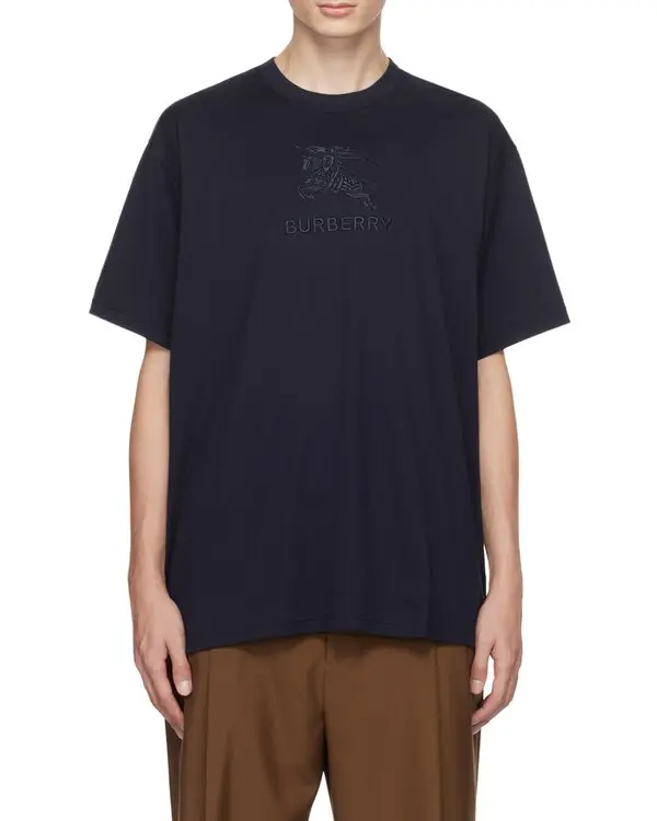 Burberry Logo Embroidered Crewneck T-shirt - Blue