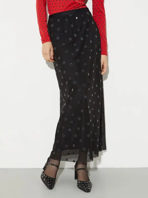 MAXCO. Tulle Polka Dot Midi Skirt