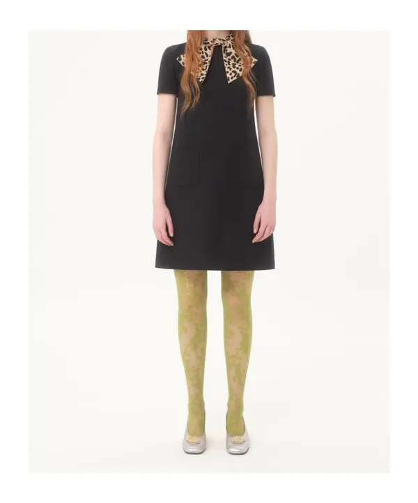 Valentino Garavani Crepe Couture Short Sleeve Dress With Printed Bow Detail - Black