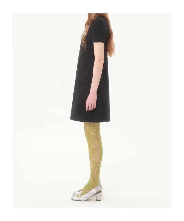 Valentino Garavani Crepe Couture Short Sleeve Dress With Printed Bow Detail - Black