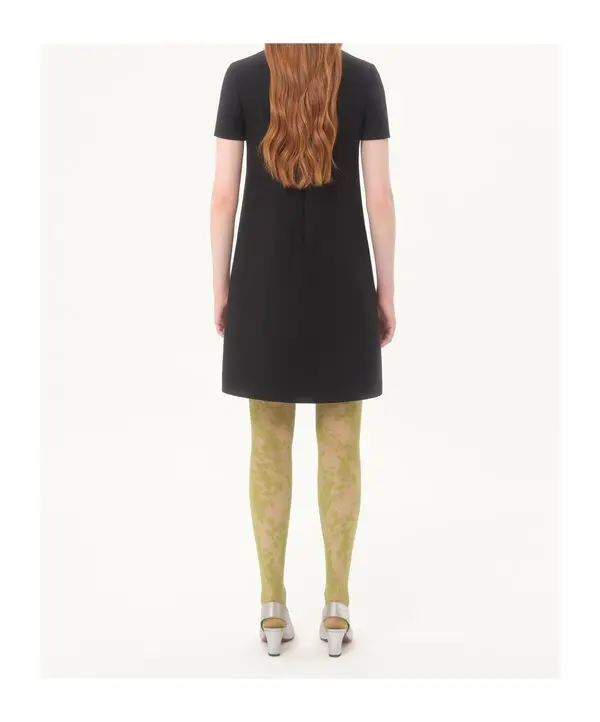 Valentino Garavani Crepe Couture Short Sleeve Dress With Printed Bow Detail - Black