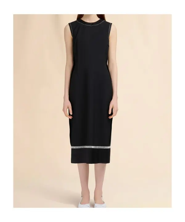 Marni Sleeveless Tropical Wool Dress With Contrast Stitching