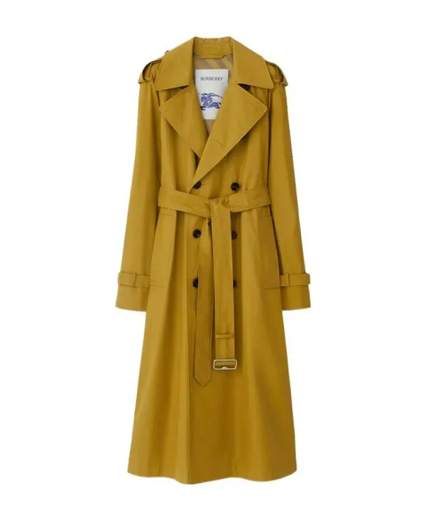 Burberry Long Gabardine Double-breasted Belted Trench Coat - Brown