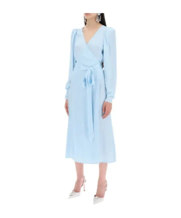 ROTATE BY BIRGER CHRISTENSEN Textured Midi Wrap Dress With Bubble Sleeves