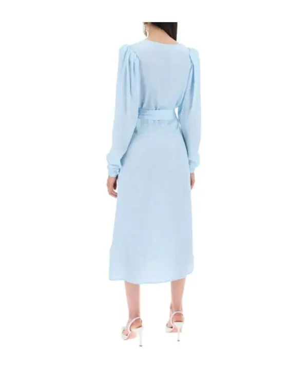 ROTATE BY BIRGER CHRISTENSEN Textured Midi Wrap Dress With Bubble Sleeves