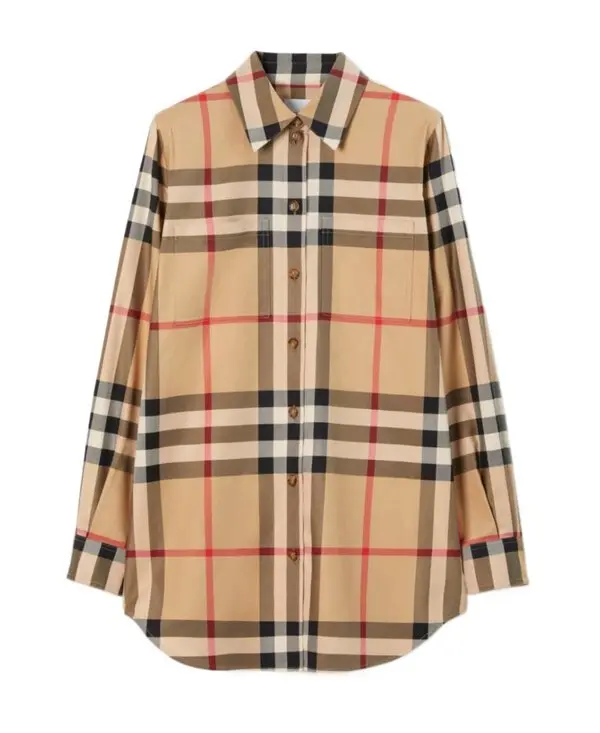 Burberry Checked Button-up Shirt With Pointed Collar - Nude