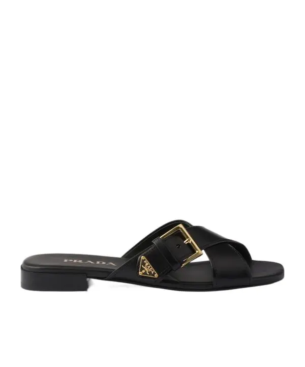 Prada Leather Buckled Sandals - Black