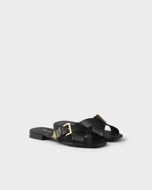 Prada Leather Buckled Sandals - Black