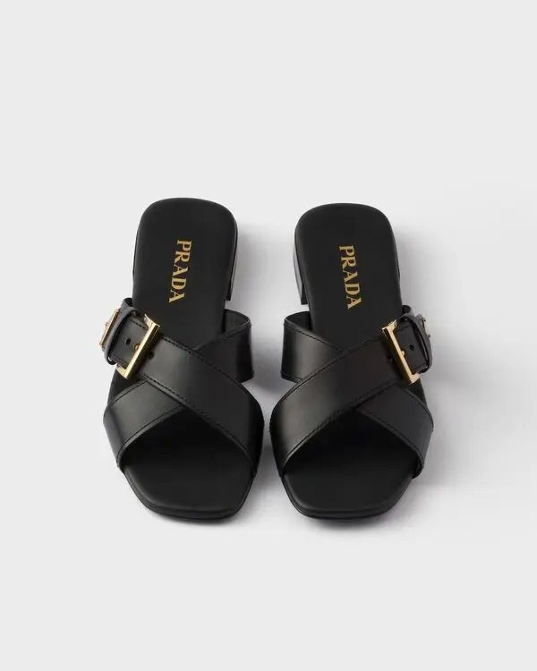 Prada Leather Buckled Sandals - Black